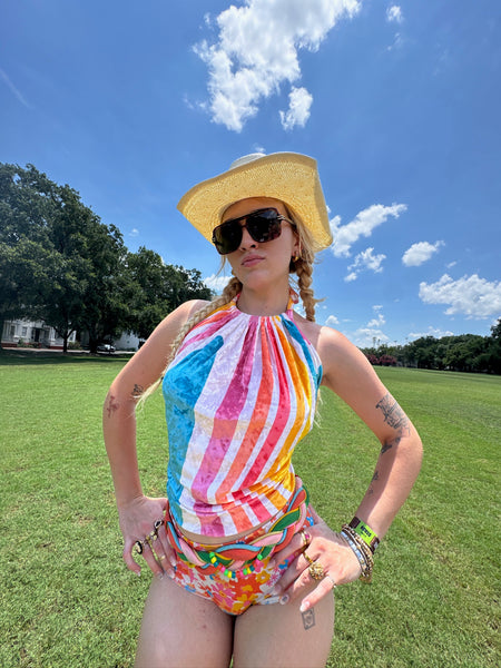 Velvet Halter Top in Roo Print